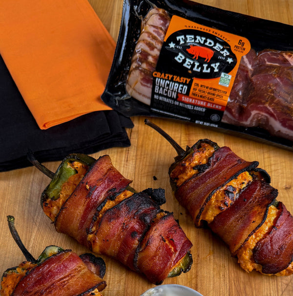 Bacon Wrapped Buffalo Chicken Poblano Poppers - Tender Belly